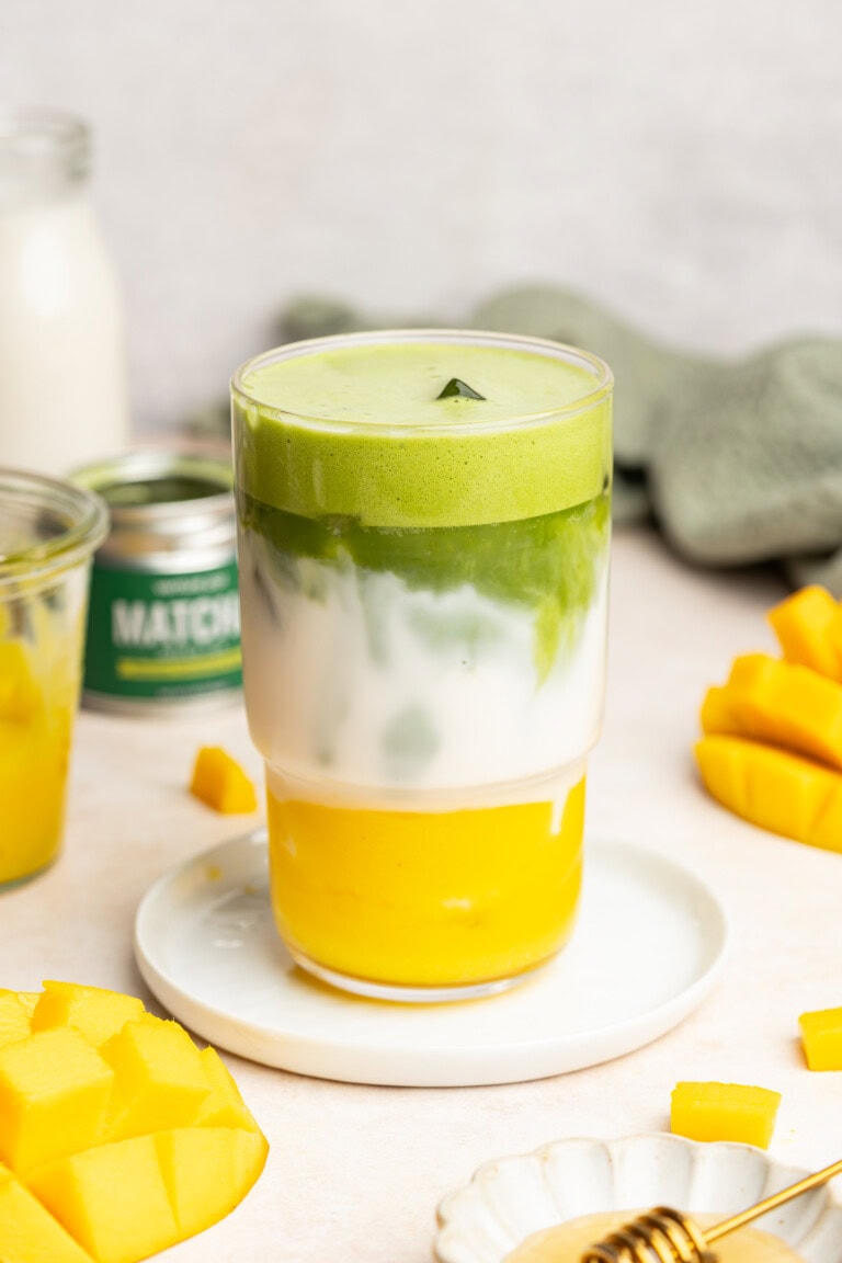 Iced Mango Matcha Latte - Liv Vegan Strong